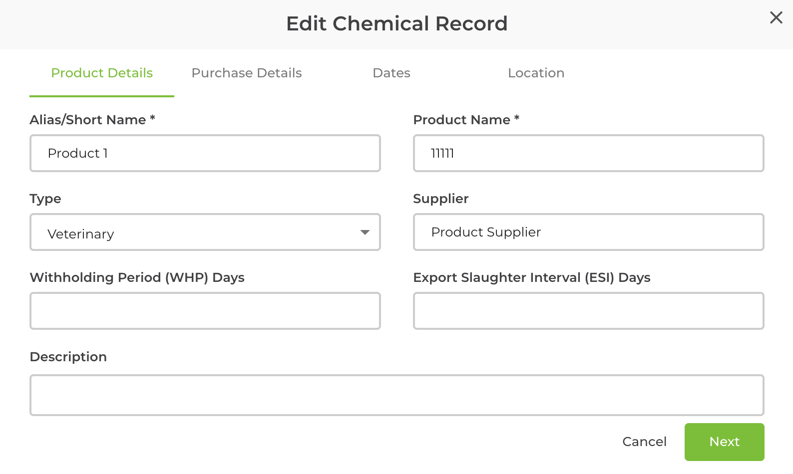 Edit a veterinary chemical record - Farmdeck